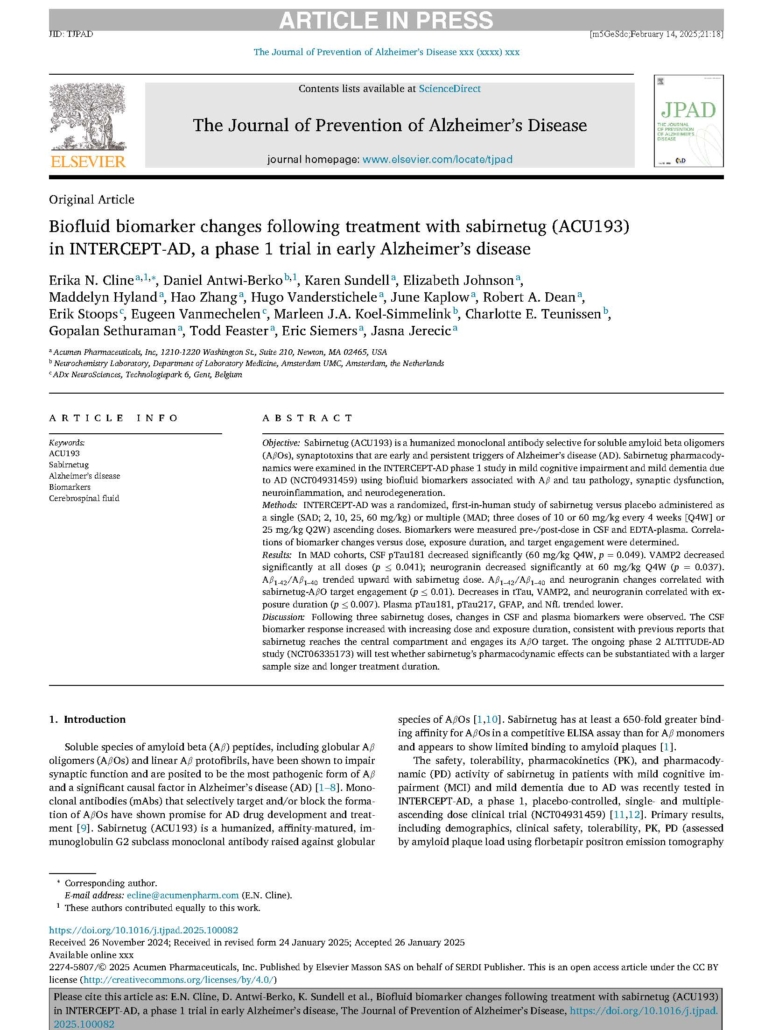 PUBLICATIONS | Acumen Pharmaceuticals